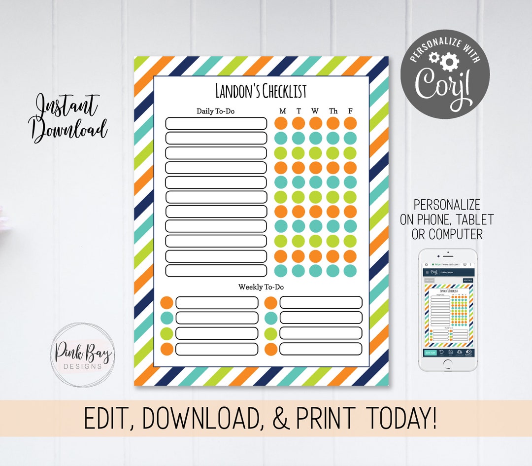 Edit Yourself Planner Editable Kids Checklist Editable - Etsy