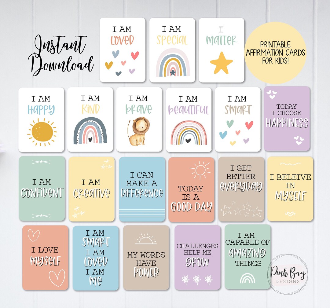 Printable Affirmation Cards for Kids, Motivational Cards, Positivity ...