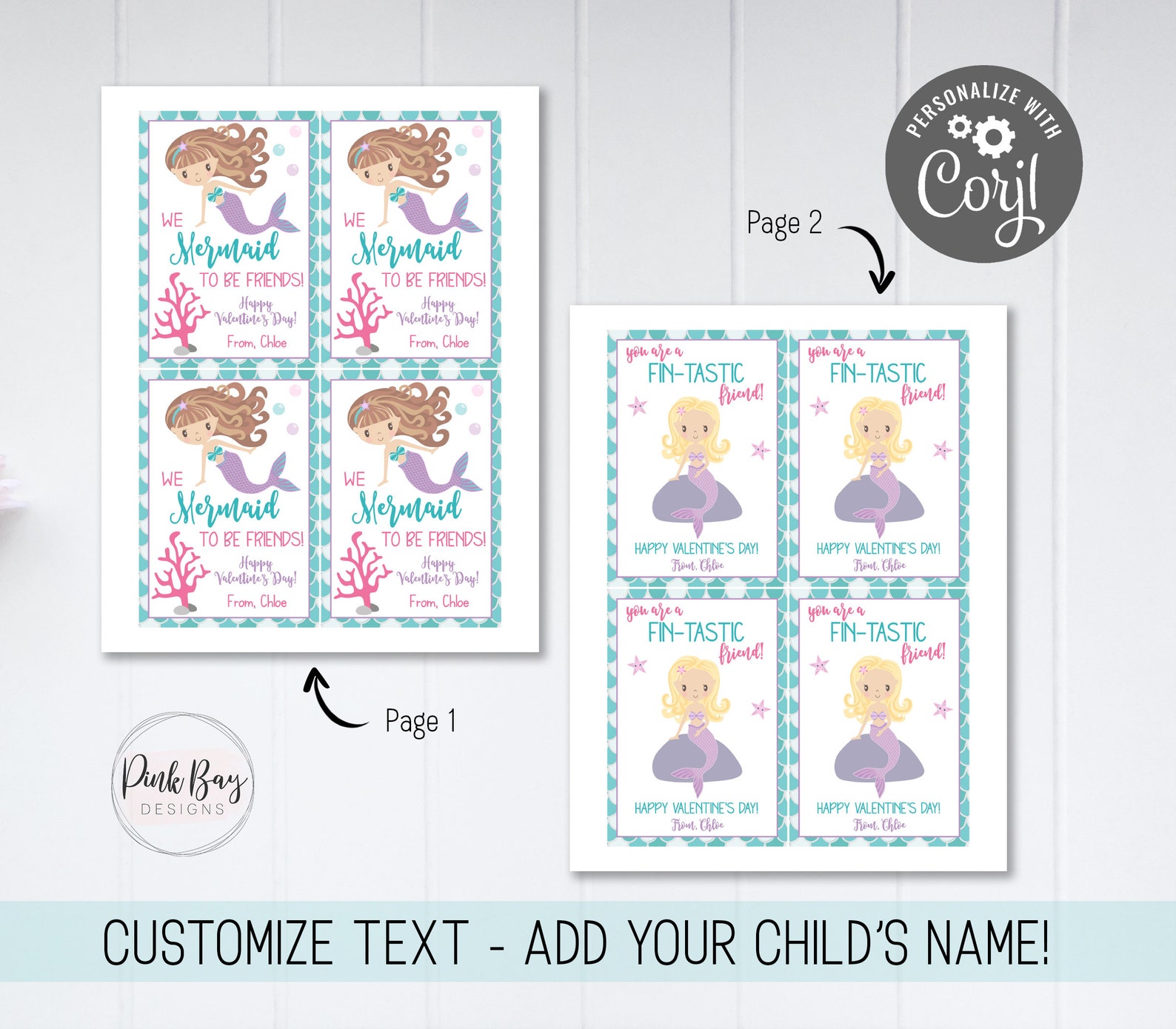 Edit Yourself Mermaid Valentine Cards Editable | Etsy