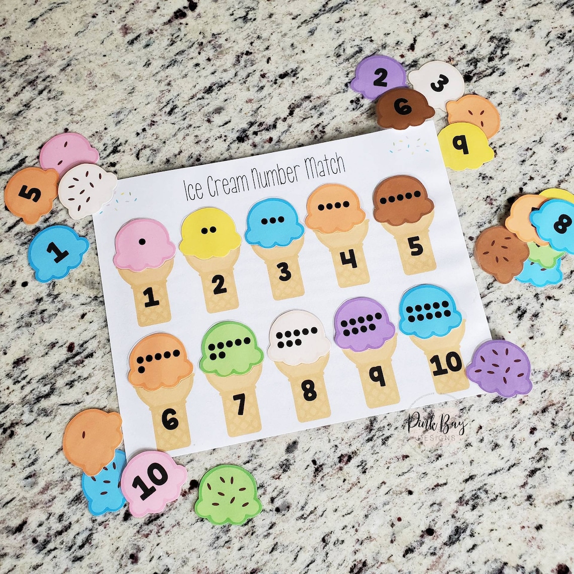 Ice Cream Number Matching Worksheet Number Matching Game | Etsy