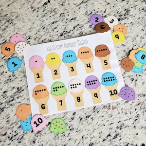 Ice Cream Number Matching Worksheet, Number Matching Game, Number ...