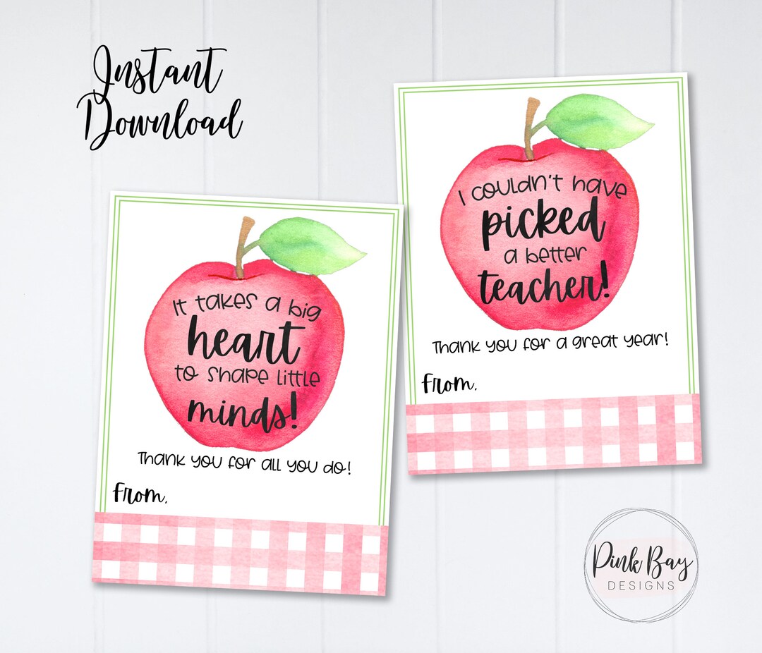 Printable Teacher Gift Tag, Teacher Appreciation Gift Tag, Apple ...