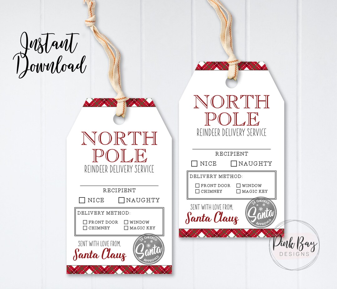 Santa Tags, North Pole Delivery Tags, Printable Christmas Tags, Santa ...