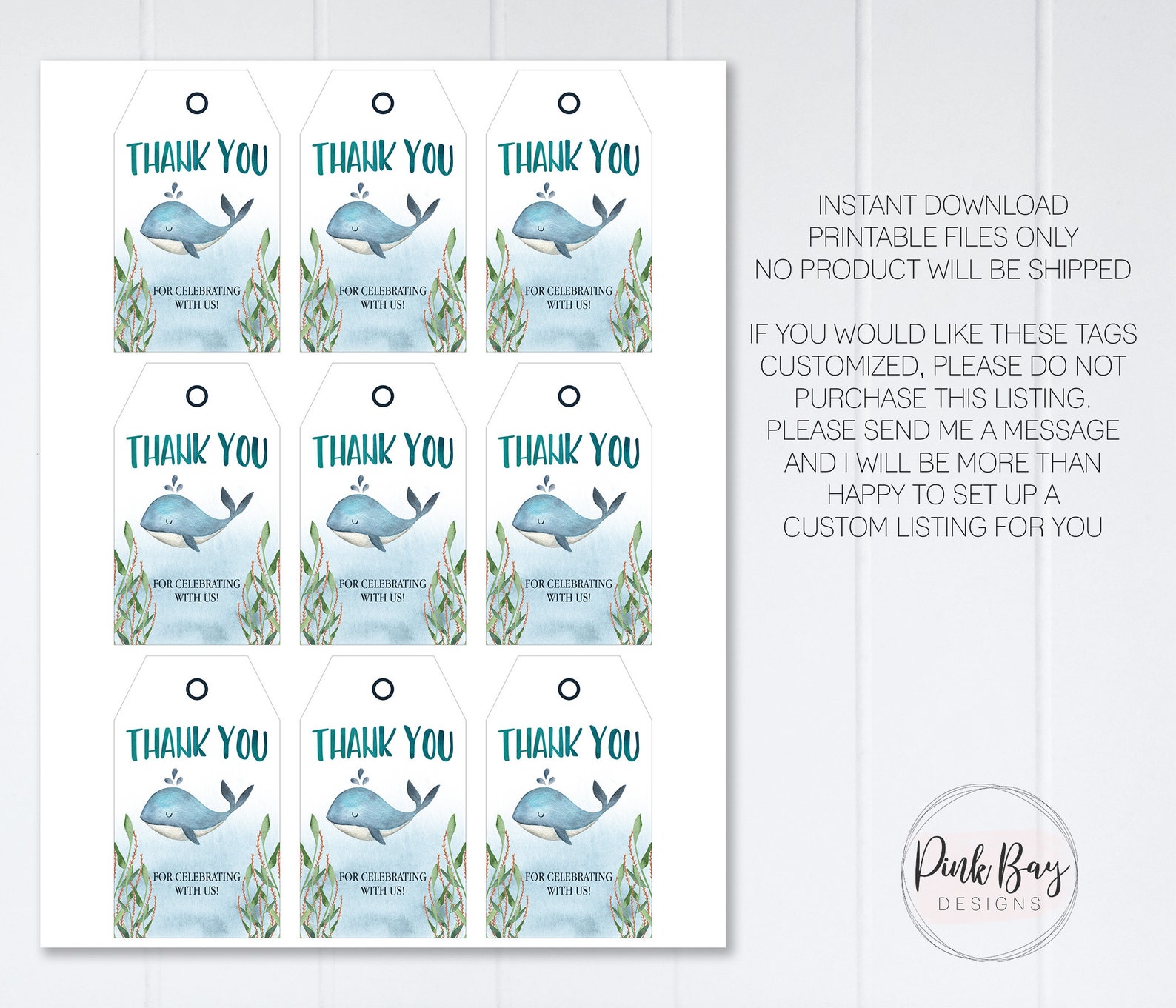 Whale Thank You Tags Thank You Tag Whale Party Tags Instant | Etsy