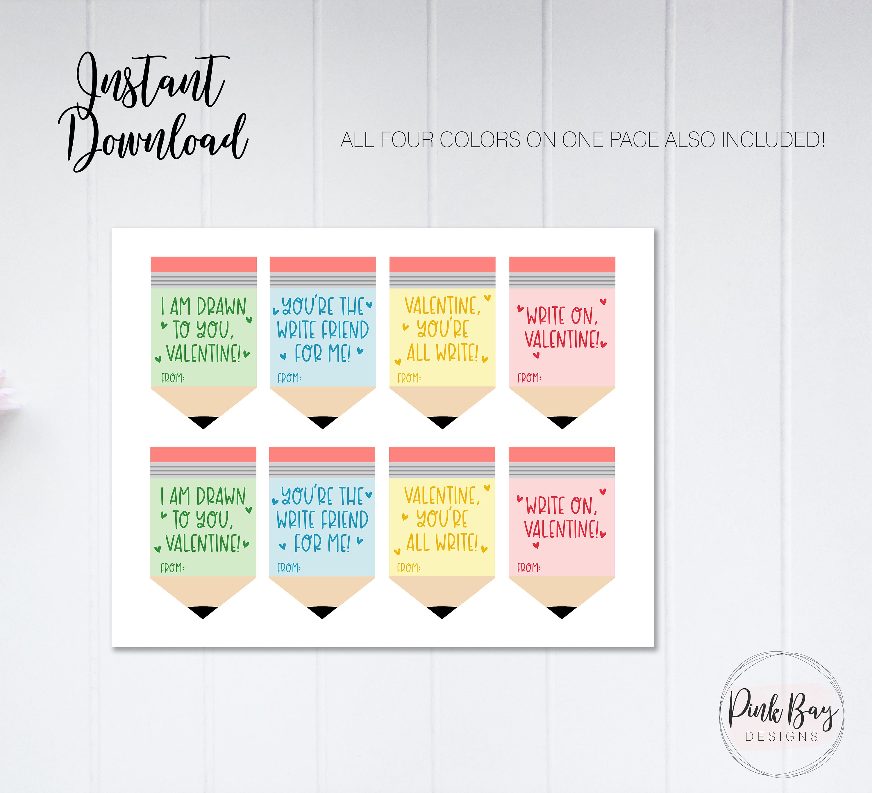 Pencil Tag Valentine's Day Printable Printable Pencil | Etsy