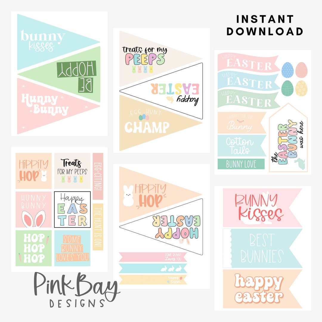 Printable Easter Pennant Flags, Easter Printable Tags, Hoppy Easter ...