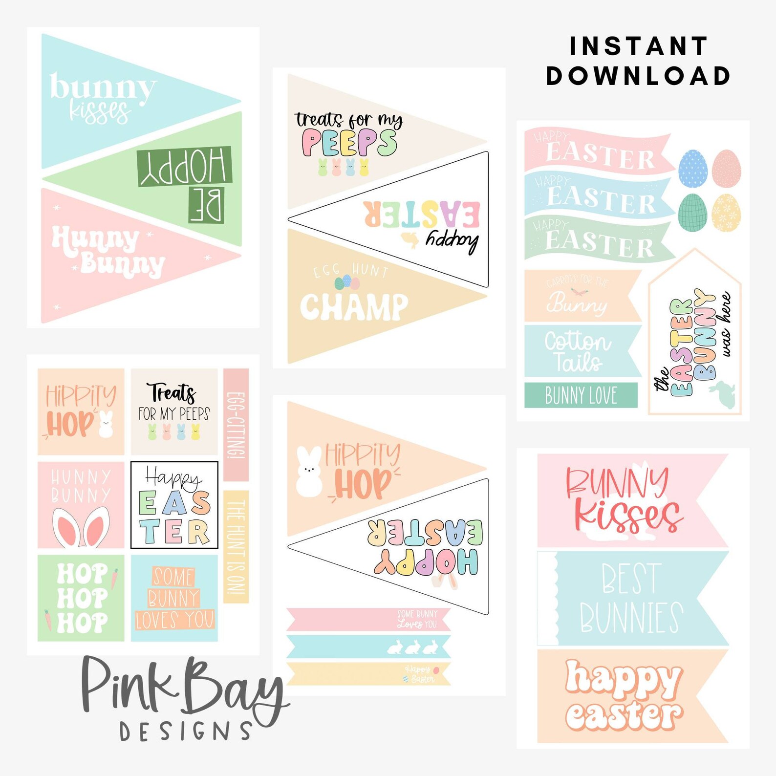 Printable Easter Pennant Flags Easter Printable Tags Hoppy - Etsy