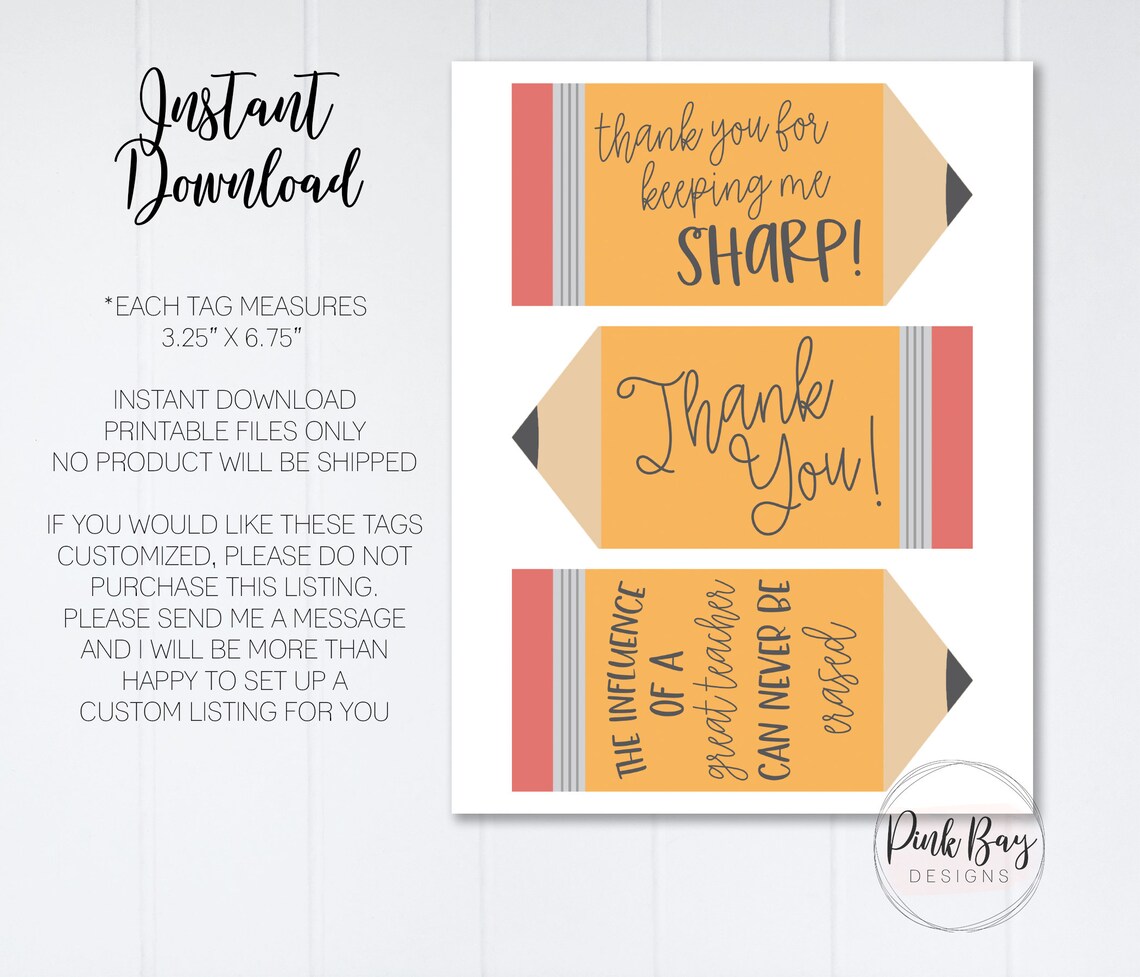 Pencil Teacher Gift Tag Printable Teacher Gift Tag Teacher - Etsy