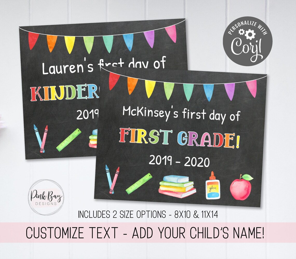 Edit Yourself First Day of School Chalkboard Printable First - Etsy