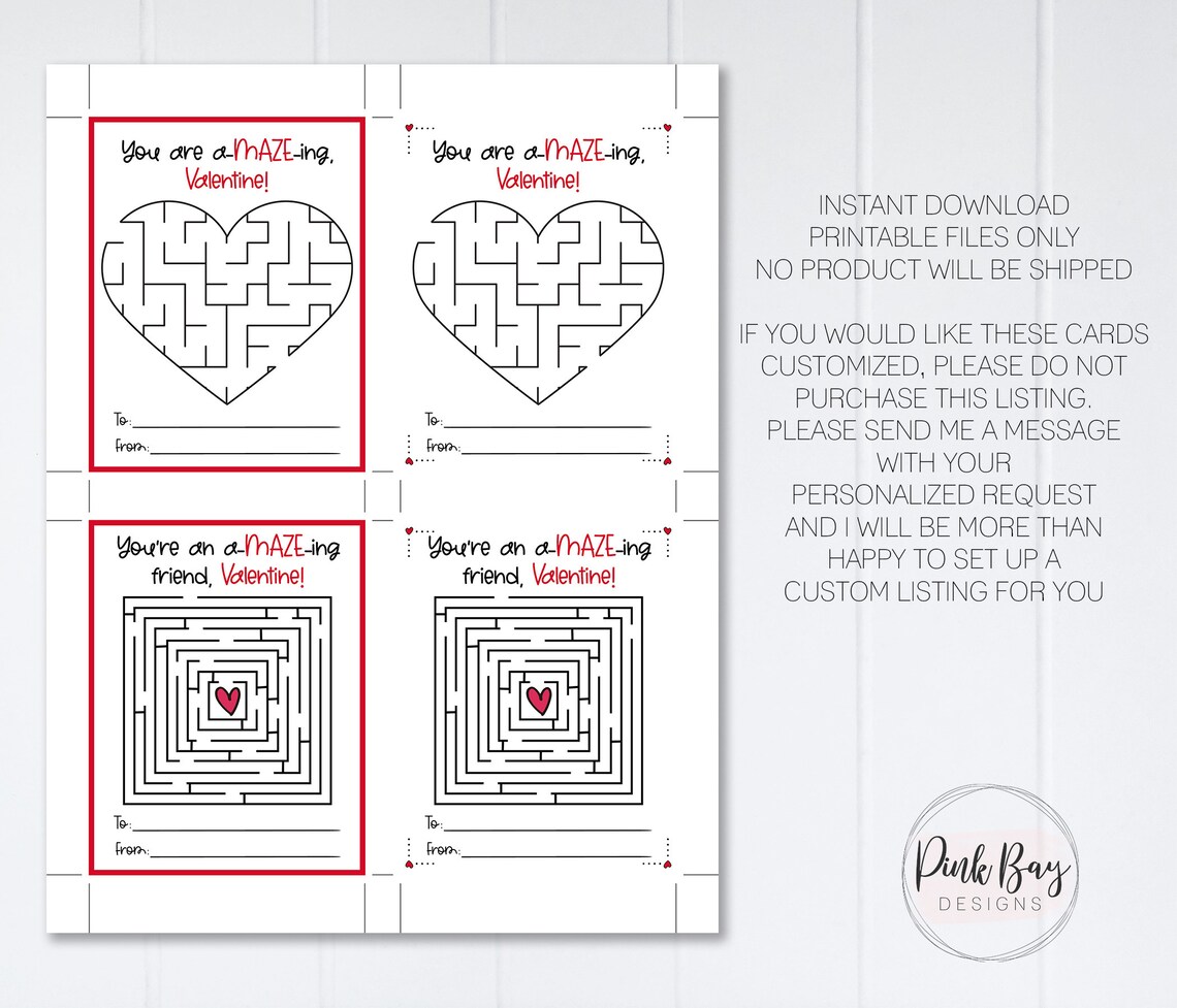 Maze Valentines Day Cards Kids Maze Valentine's Card - Etsy