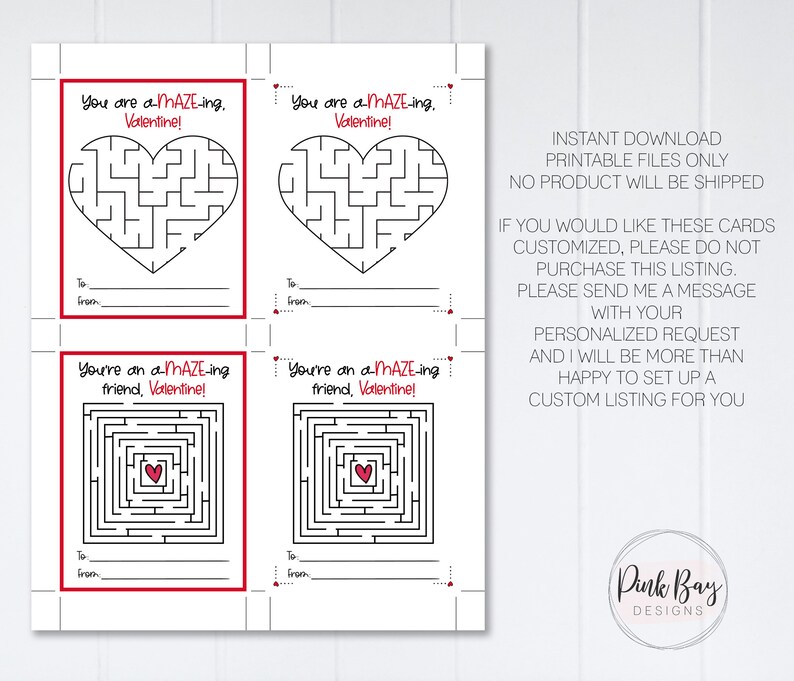 Maze Valentines Day Cards Kids Maze Valentine's Card - Etsy