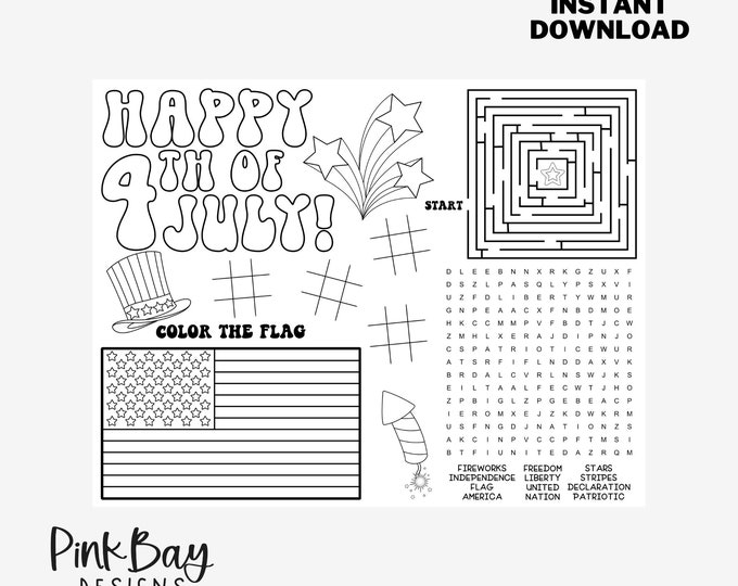 4th of July Printable, 4th of July Placemat, 4th of July Activity Sheet ...