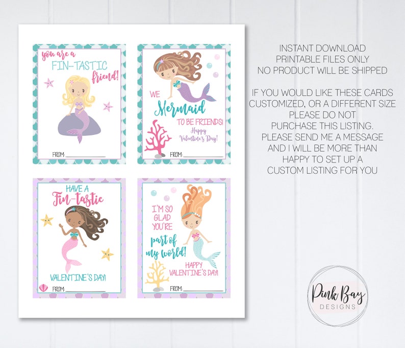 Mermaid Valentine Cards We Mer-maid to Be Friends Printable - Etsy