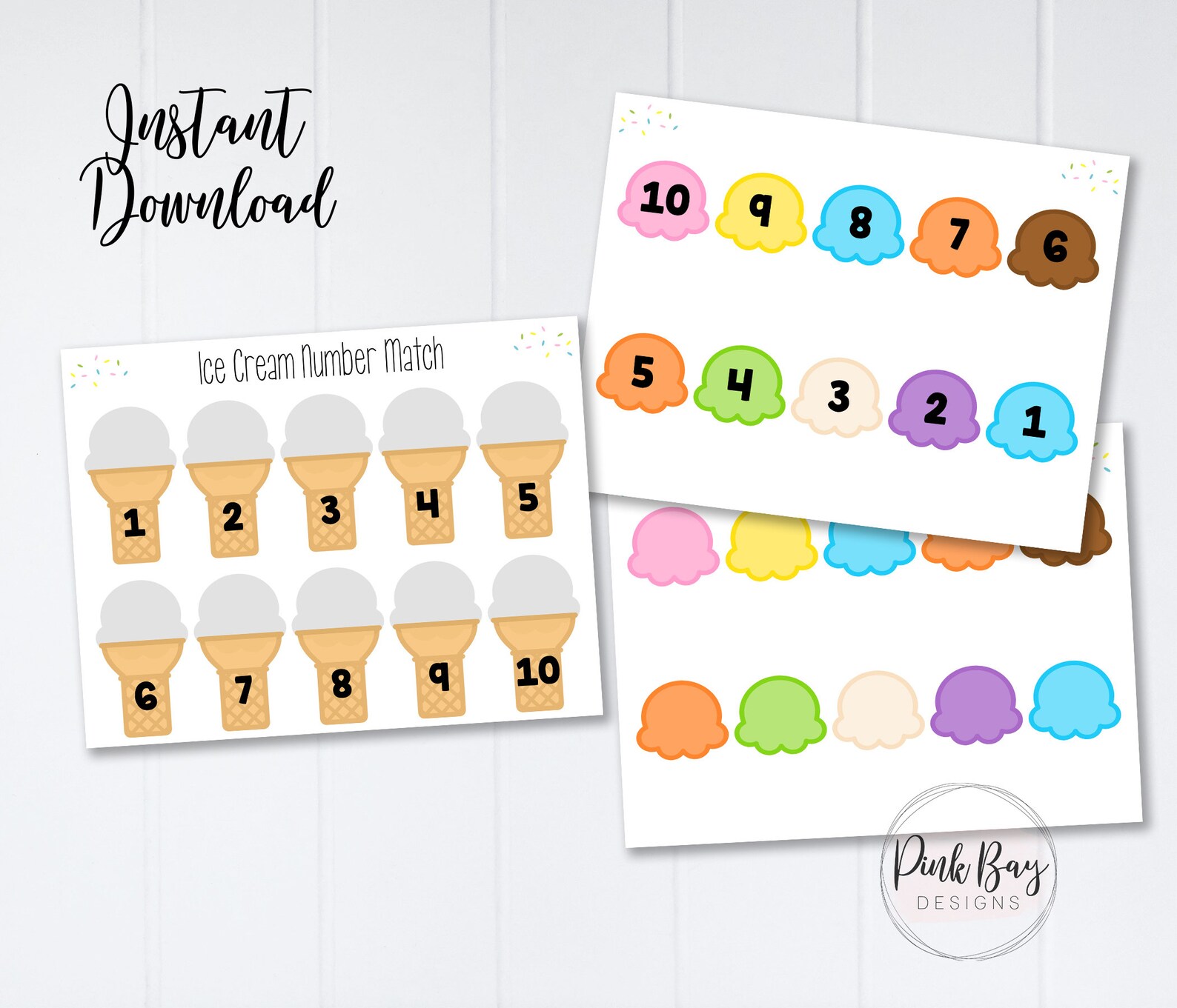 Ice Cream Number Matching Worksheet Number Matching Game | Etsy