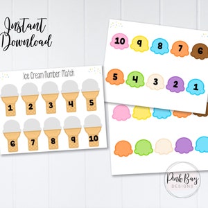 Ice Cream Number Matching Worksheet, Number Matching Game, Number ...