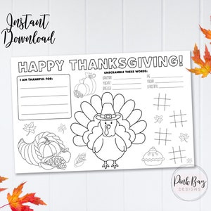 Thanksgiving Printable Placemats Activity Placemat (Download Now) - Etsy