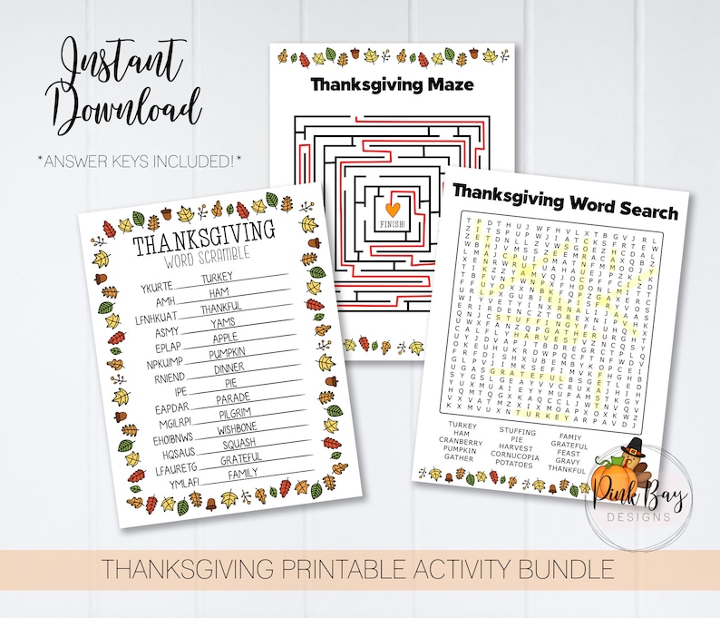 Thanksgiving Kids Activity Sheets Activity Sheet for Kids - Etsy