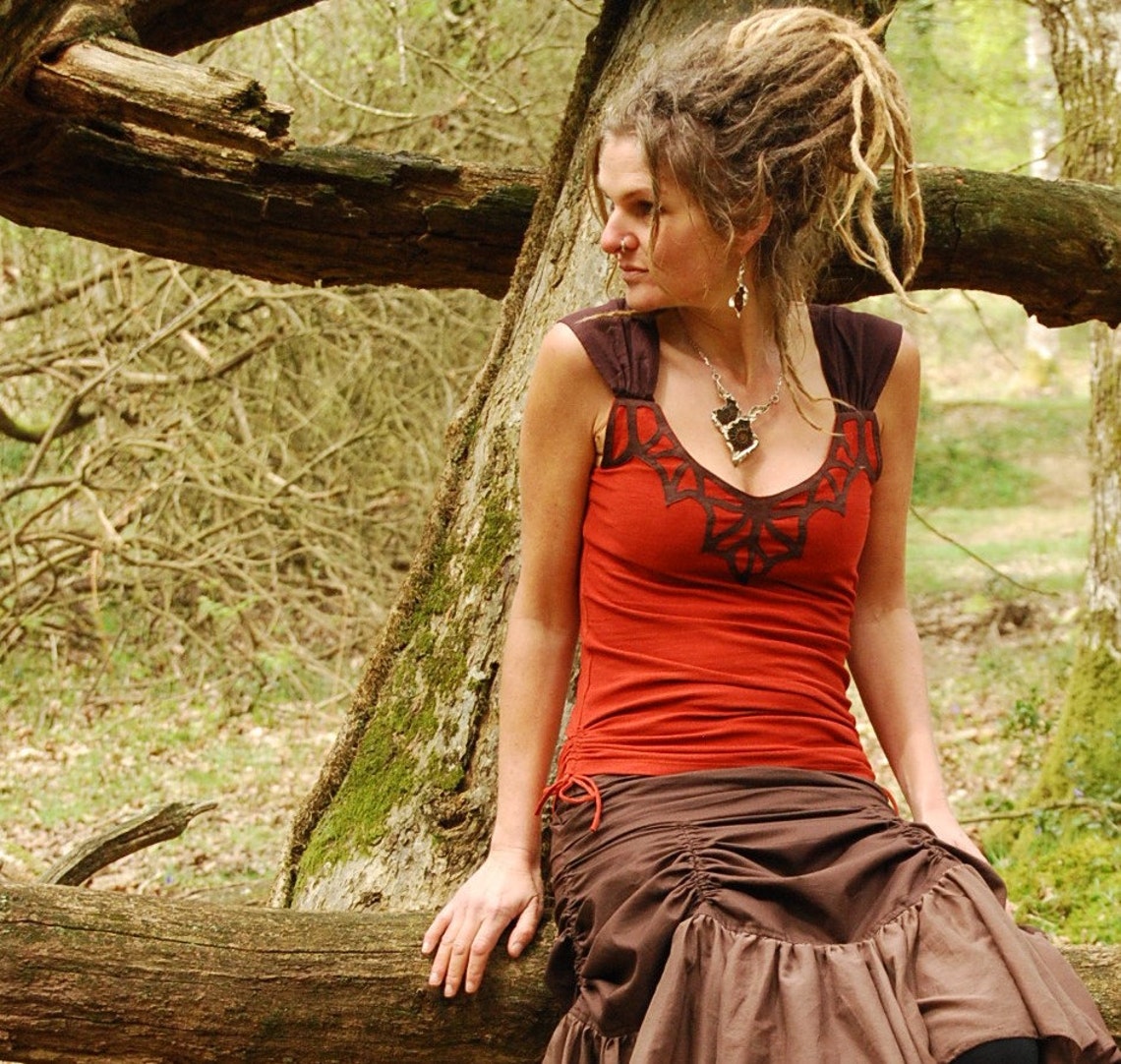 Earthy Top for Women, Orange Brown Clothing, Rave Clothes, Sleeveless ...