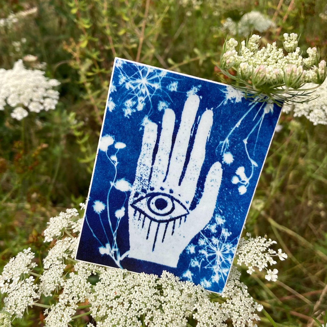 Cyanotype Hand With Eye Vinyl Sticker - Solar Printed Art Sticker - Etsy