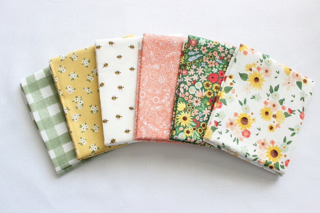 Homemade Fabric Bundle / Floral Fabric / Sunflower Fabric /bees Fabric ...