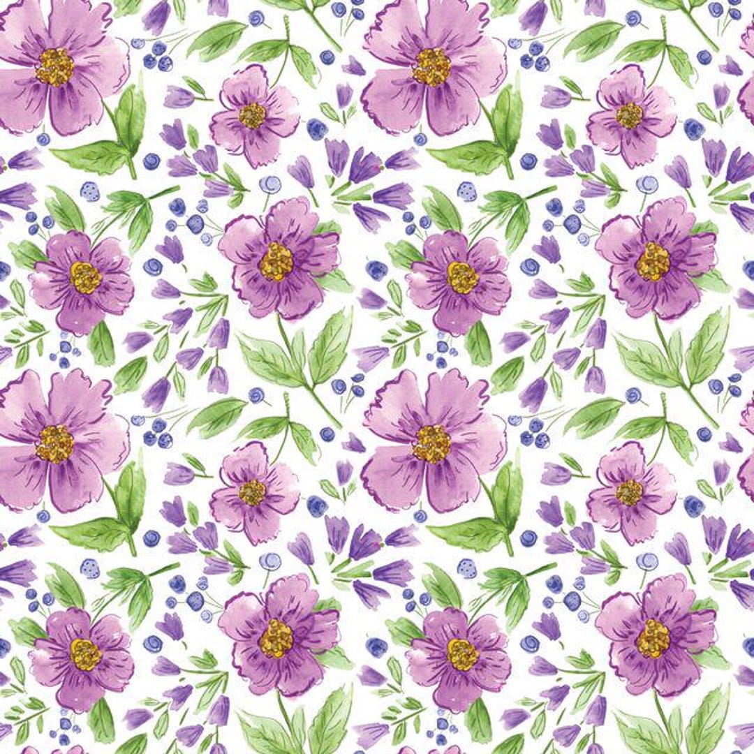 Plum Petals Fabric: Purple Watercolor Floral Print by Riley Blake ...