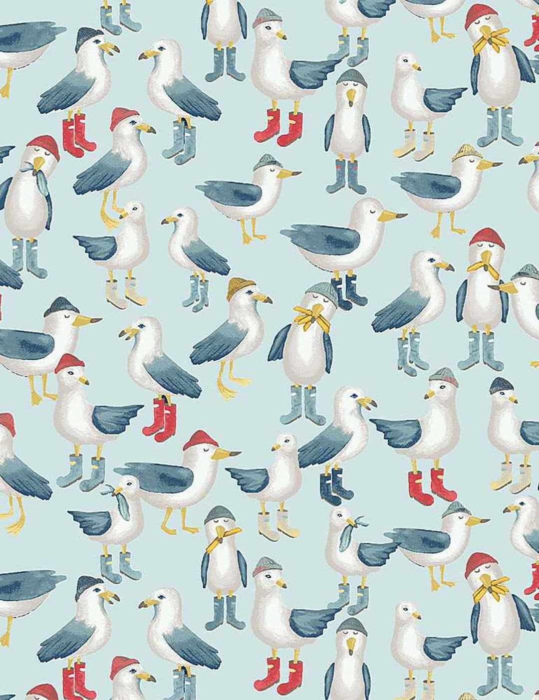 Quarter Yard of Flock of Seagulls / Nautical Fabric / Seagull Fabric ...