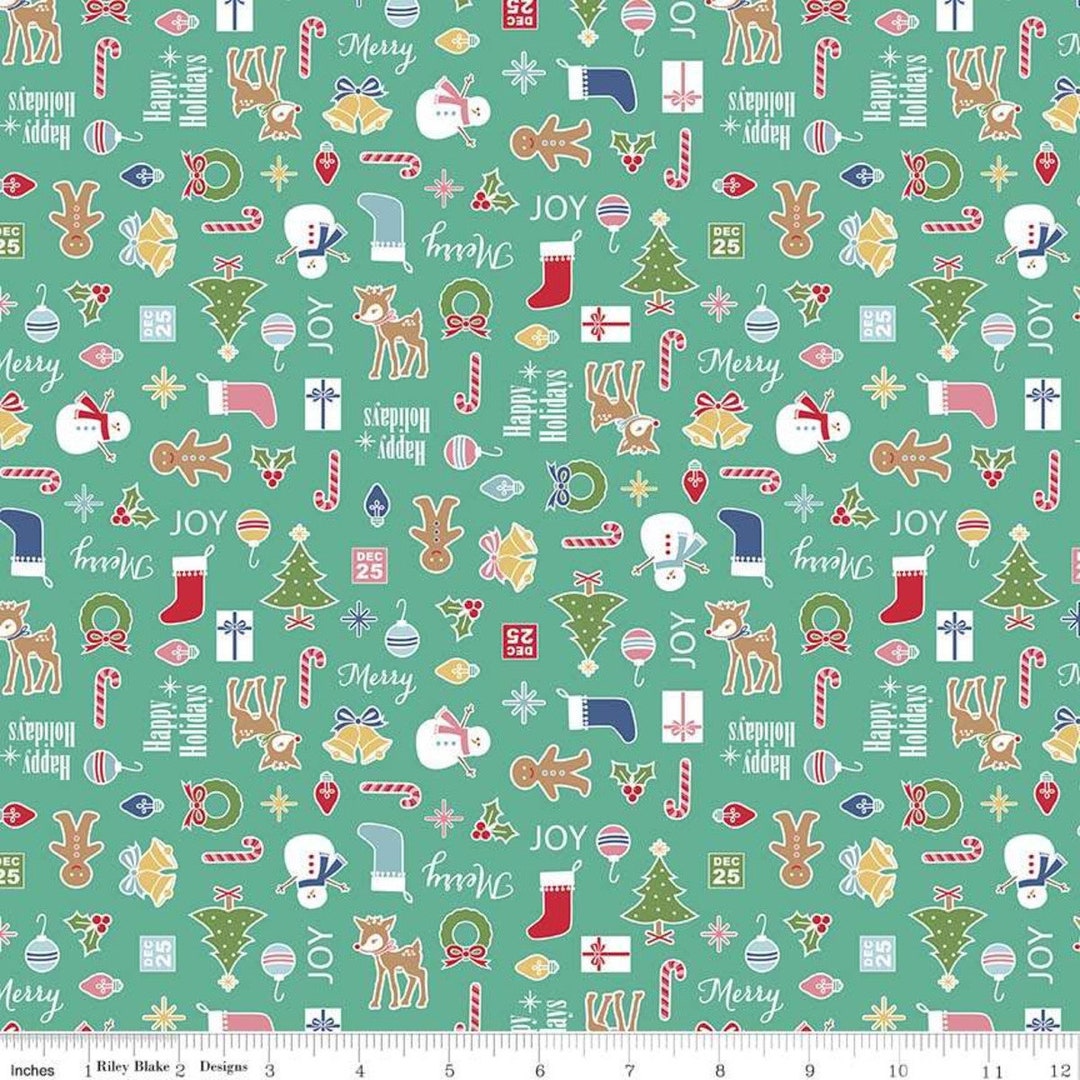 Teal Christmas Fabric, Holiday Print by Riley Blake Designs - Etsy