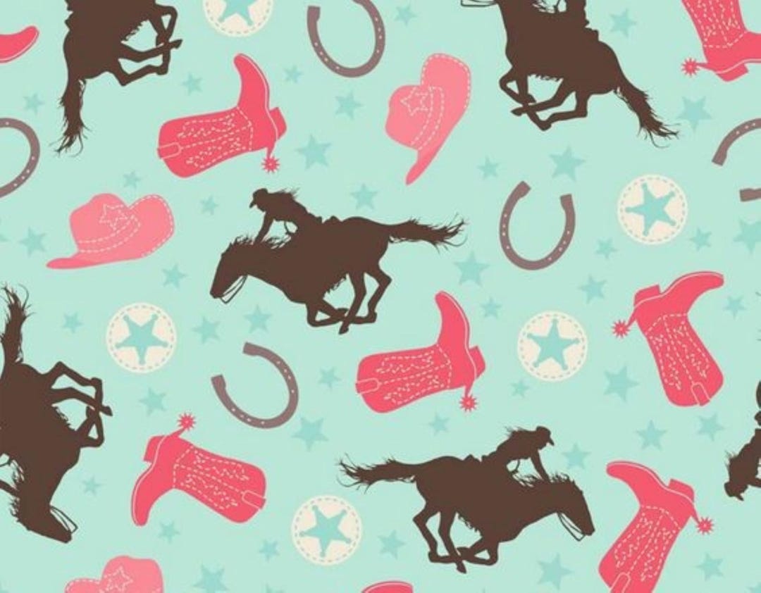 Mint Cowgirl Fabric / Cowgirl Fabric / Western Fabric / Horse Fabric ...