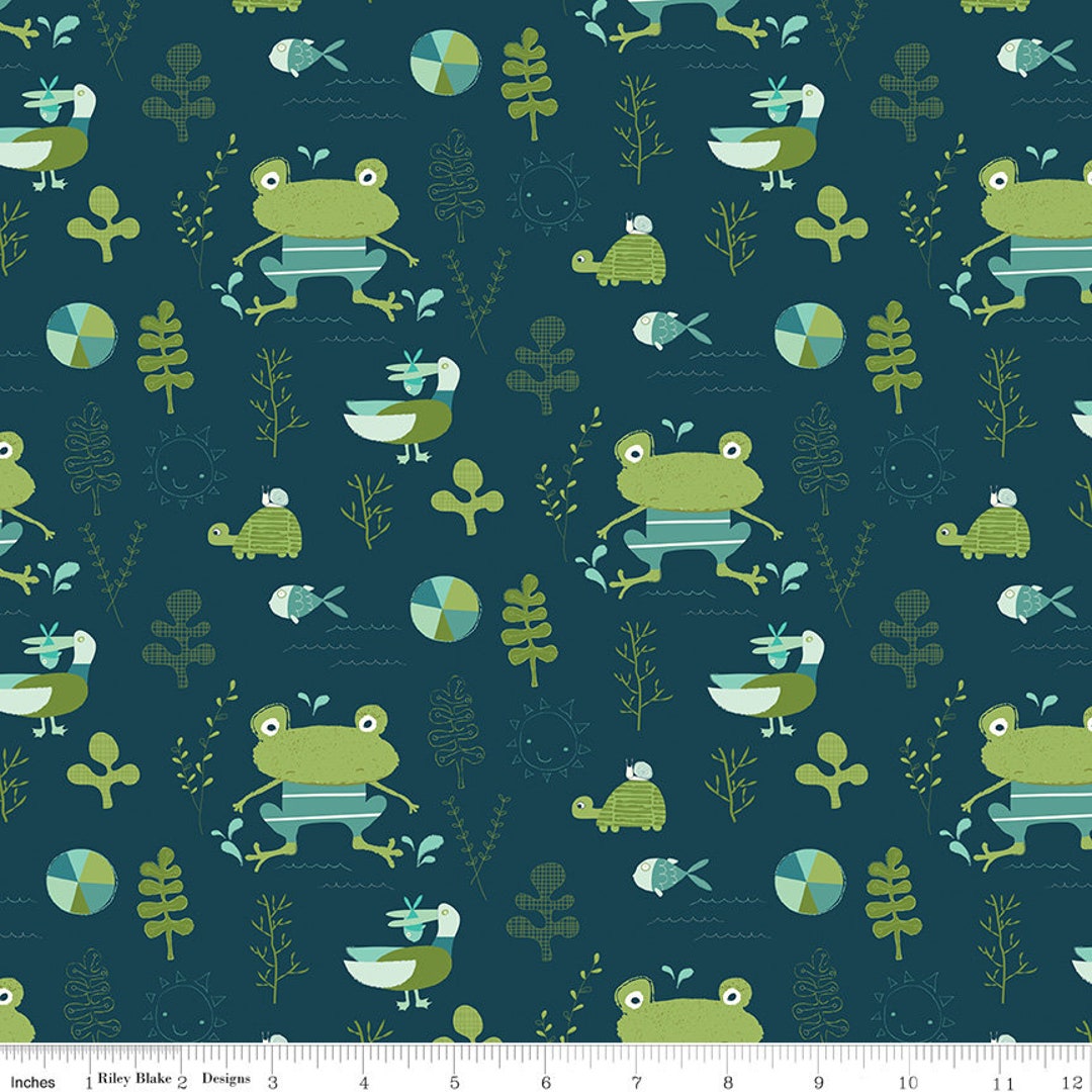Quarter Yard of Blue Main Frog Fabric/ Deep Sea Blue Frog Fabric/ Ready ...