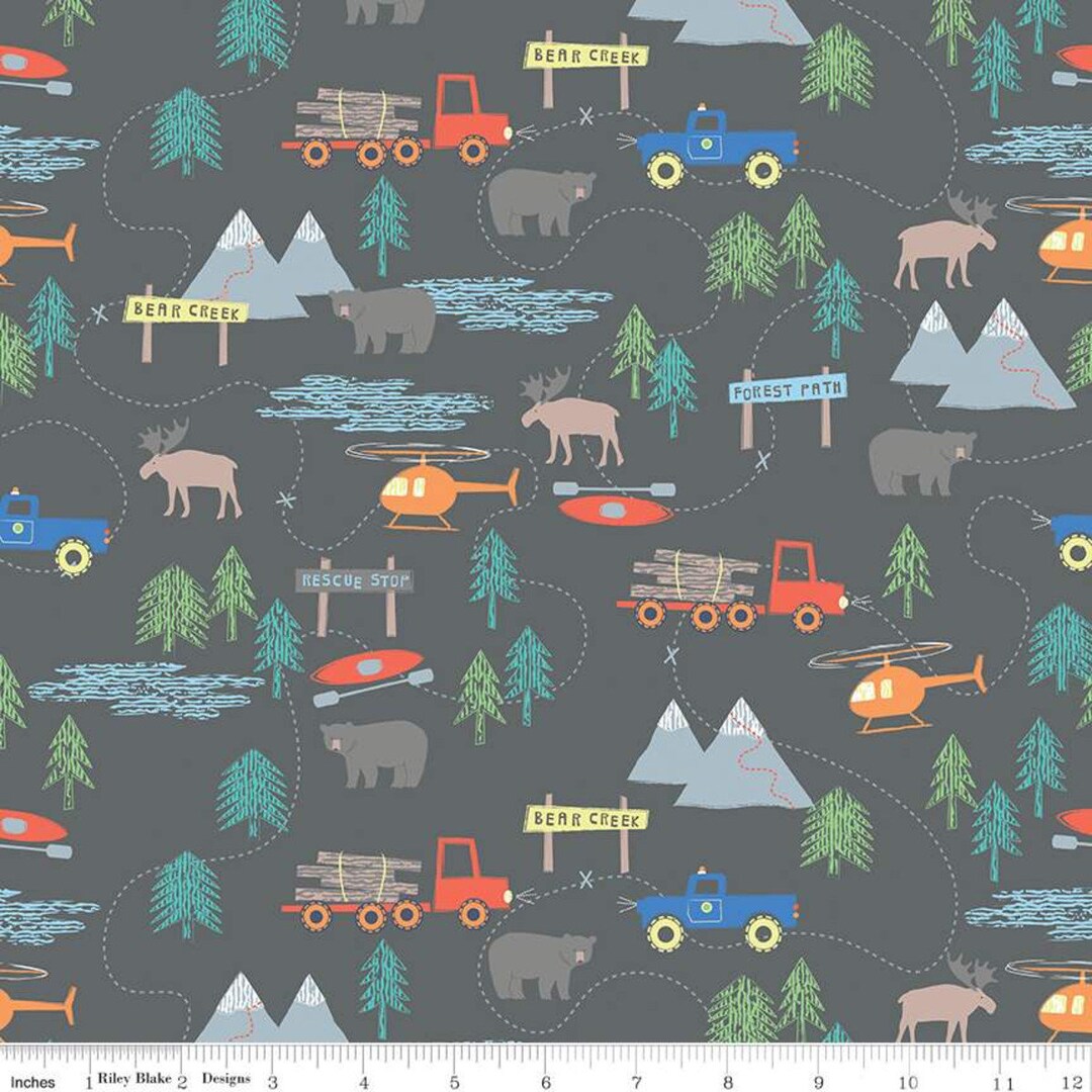 Gray Forest Flannel/ Forest Scene Flannel/ Animal Flannel/ Mountain ...