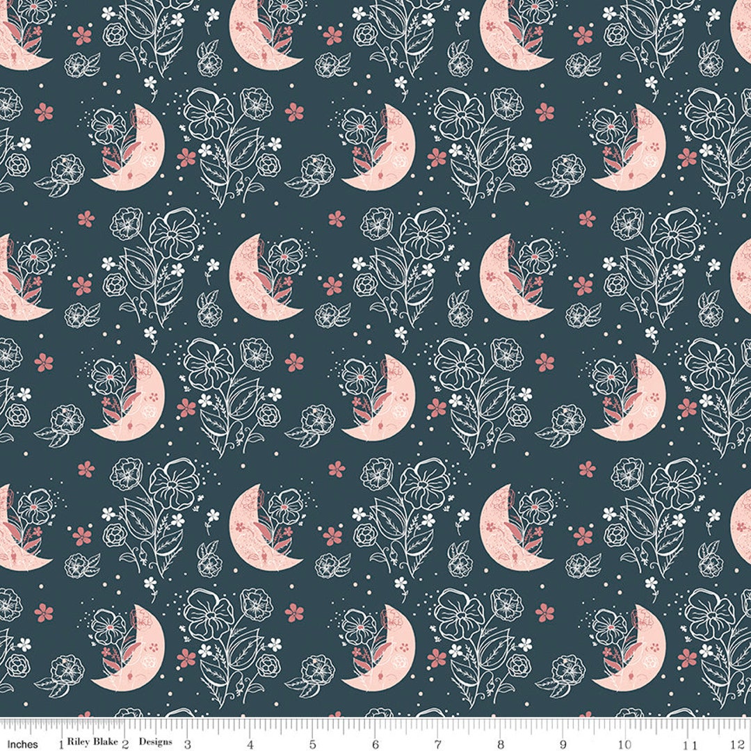 Navy Moons Fabric / Pink Moons Fabric / Beneath the Western Sky / Navy ...