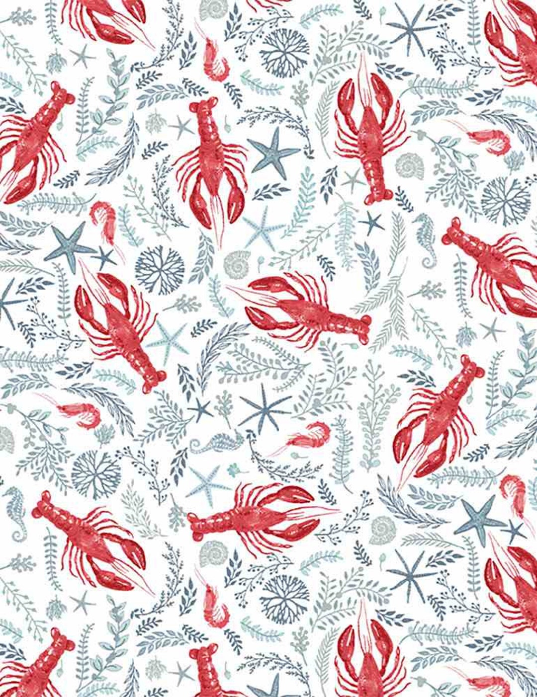 Clawsome / Lobster Fabric / Nautical Fabric / Ocean Fabric / Beach ...