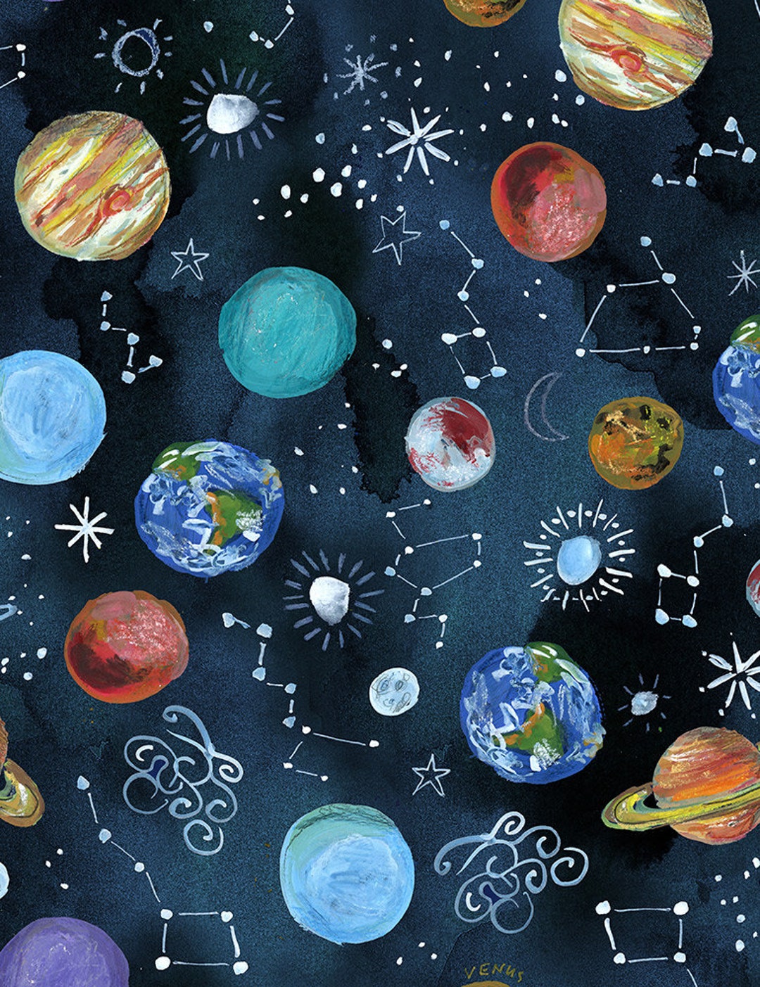 Space Fabric / Planets Fabric / Solar System Fabric / Aquarius / Dear ...