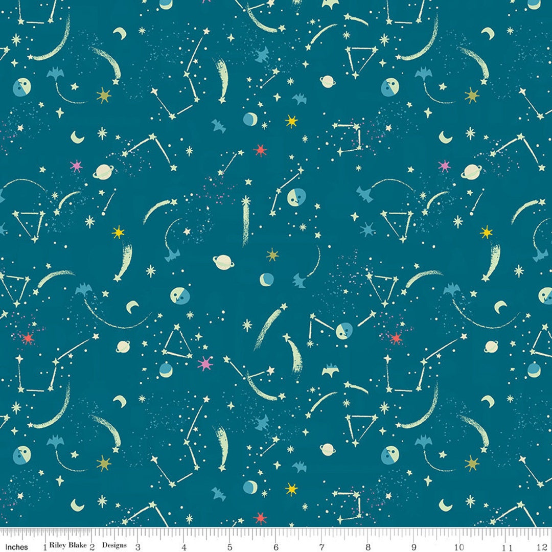 Teal Milky Way Fabric / Constellation Fabric / Stars Fabric / Halloween ...