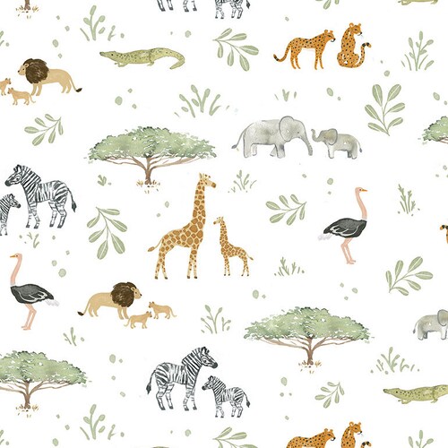 Safari Scene Fabric / Safari Animal Fabric / Let's Get - Etsy