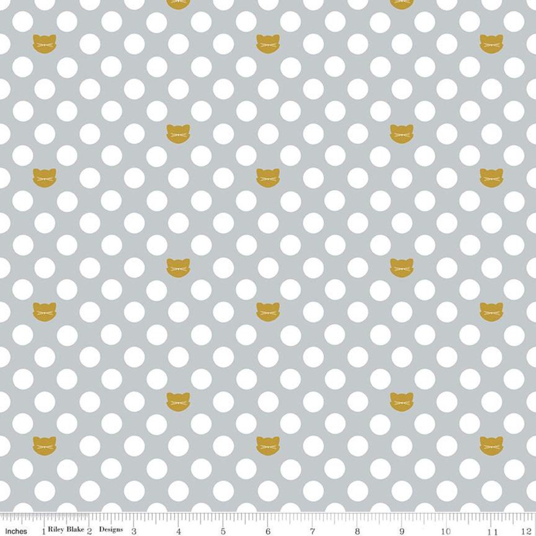 Yard of Chloe and Friends Dot/ Cat Fabric/ Cat Cotton/ Kitten Fabric ...