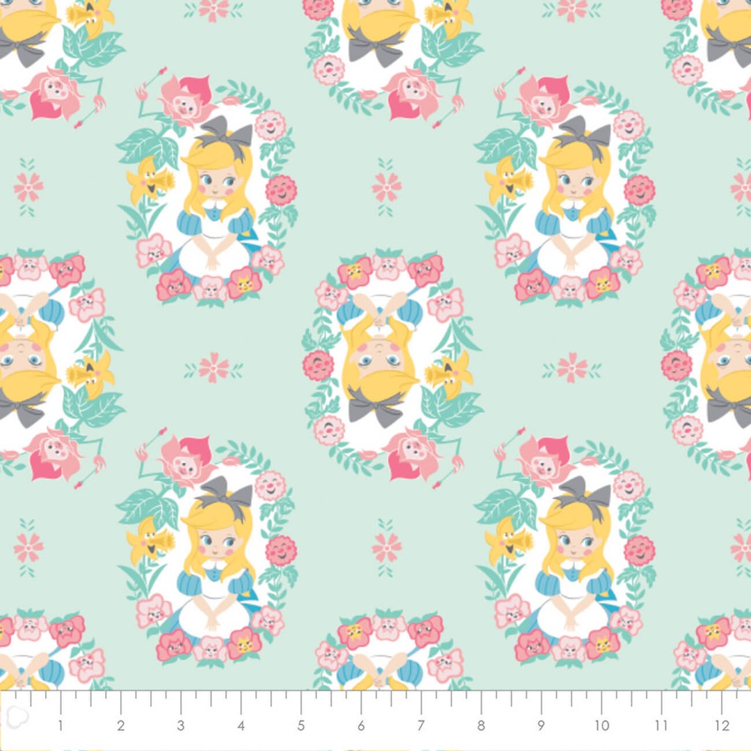 Turquoise Alice in Wonderland Fabric / Alice Floral Fabric / Alice ...