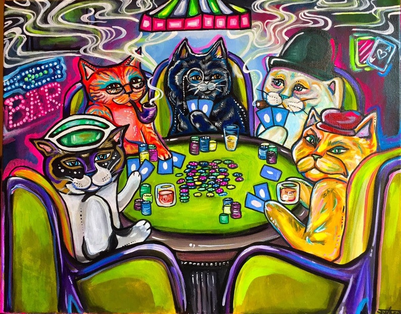 Feline Lucky Poker Kitty Print - Etsy