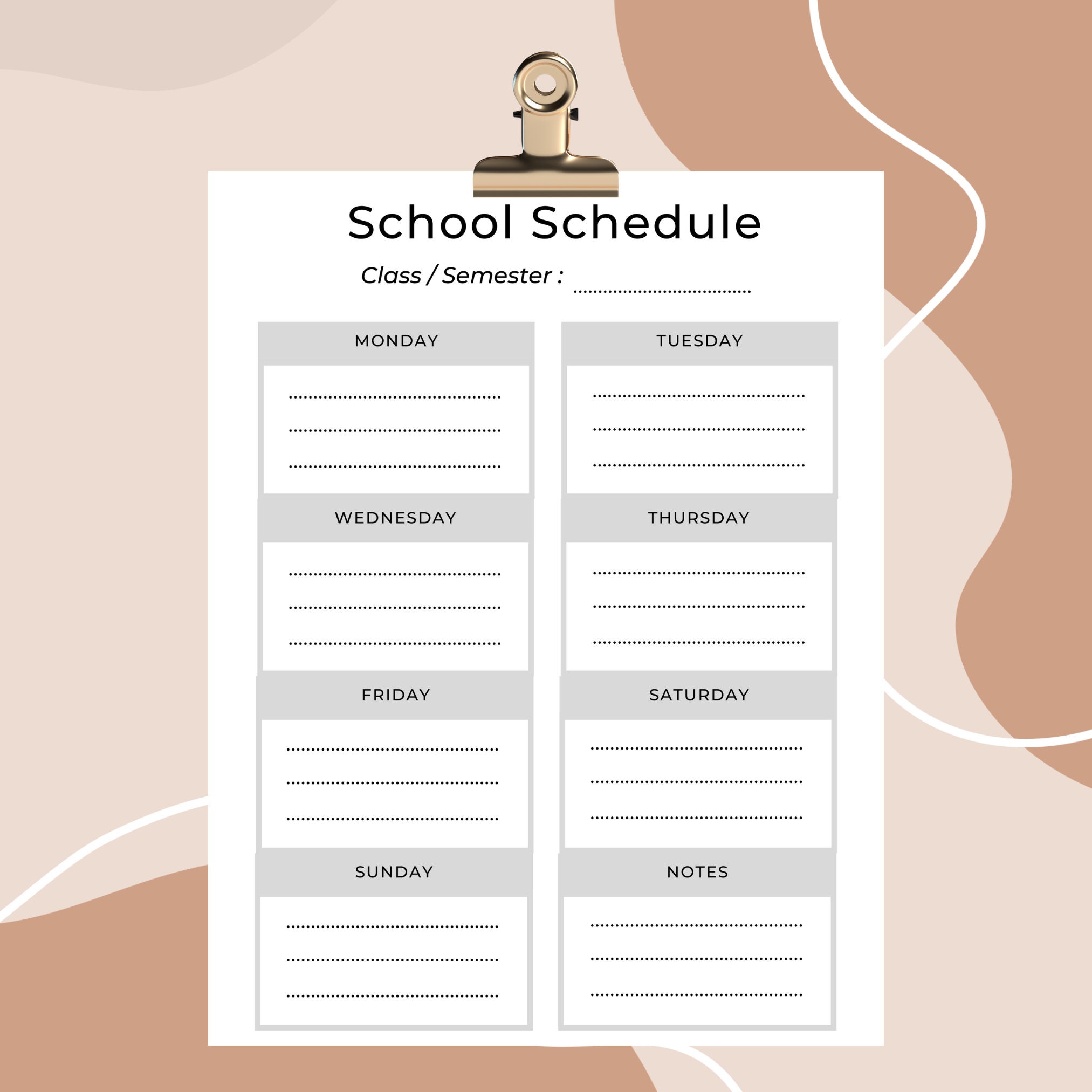 School Schedule Printable PDF - Etsy