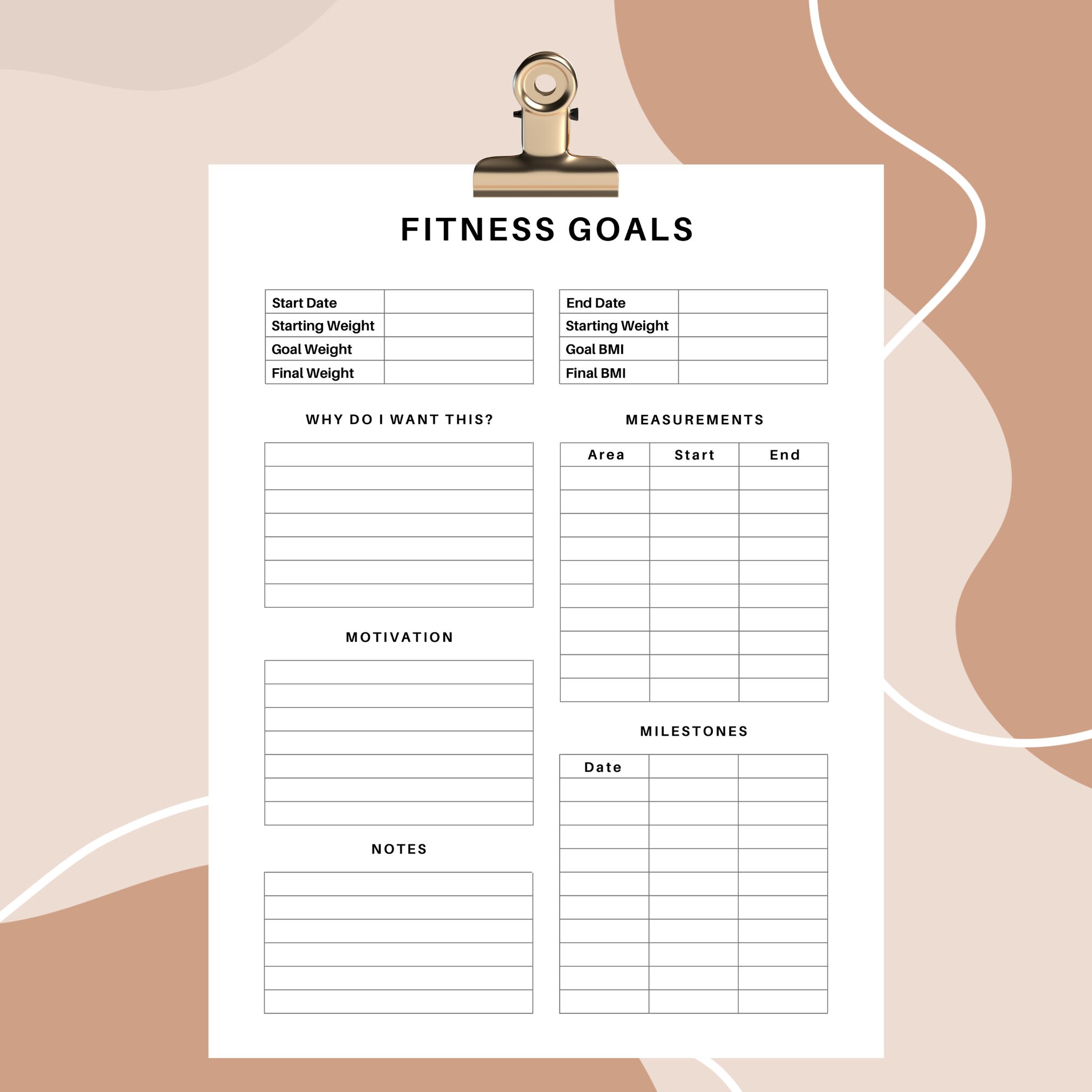 Fitness Goals Planner Printable PDF - Etsy