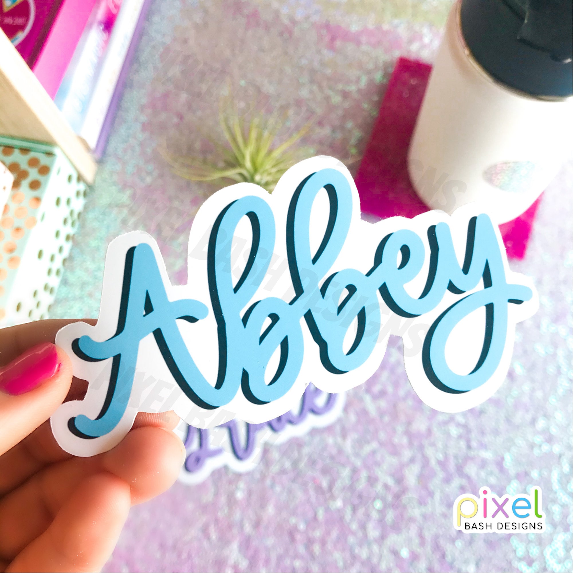 Name Sticker With Black Shadowing Vinyl Water Resistant or - Etsy