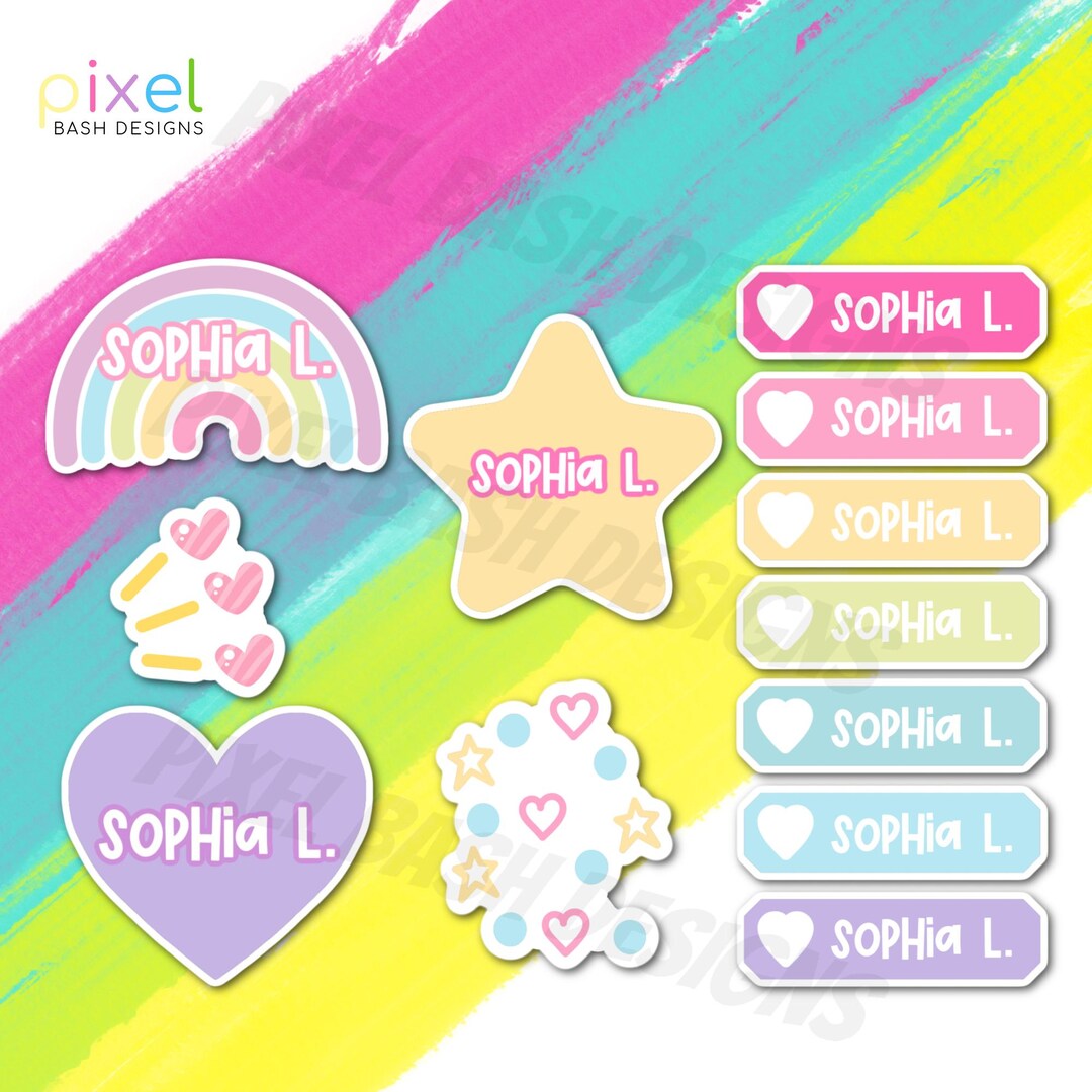 Personalized Pastel Name Labels | Sparkle Waterproof Vinyl Stickers - Etsy