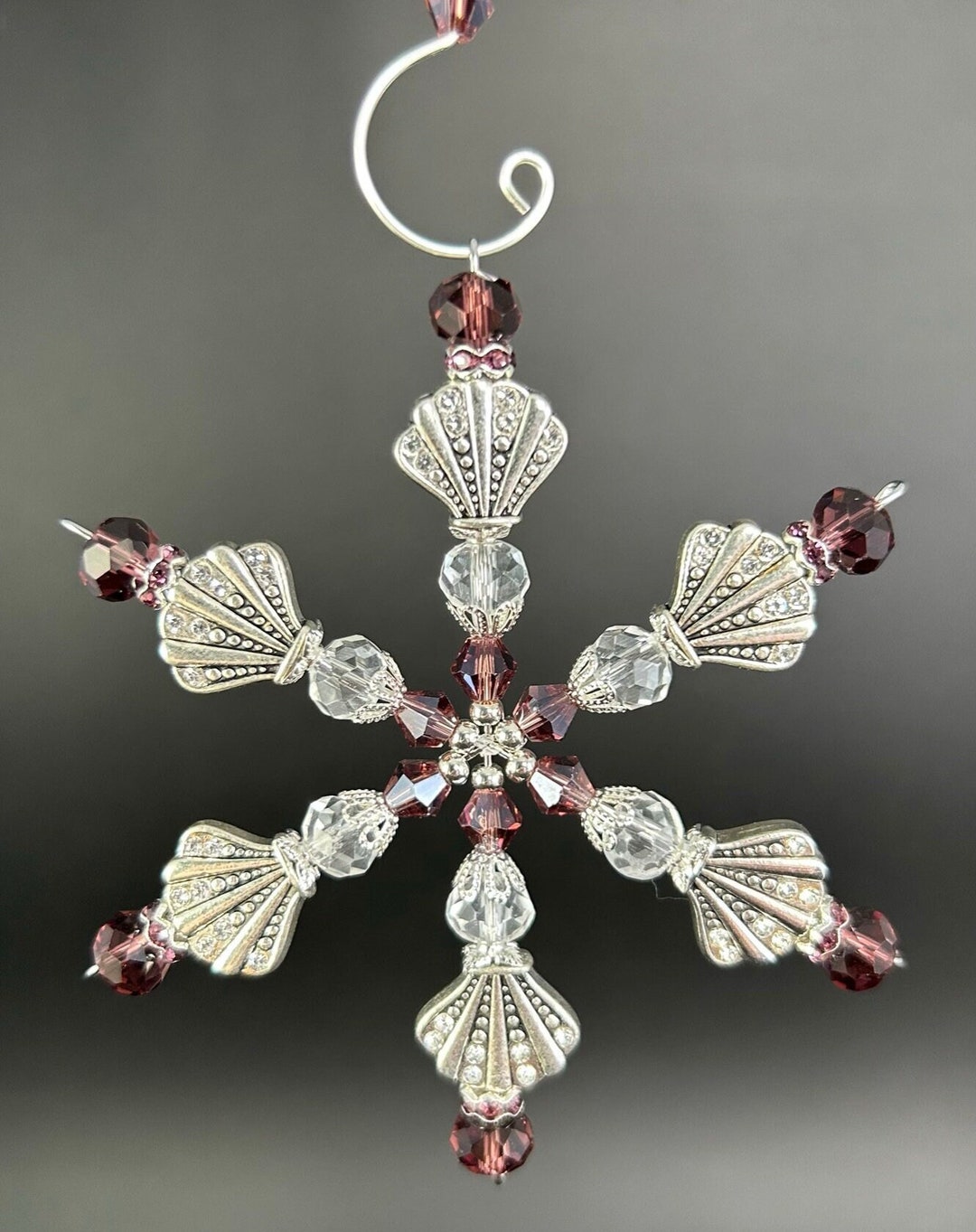 Snowflake Ornament Beaded Snowflake Purple and Silver February ...