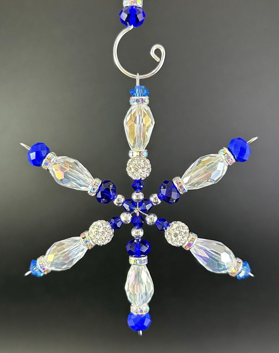 Snowflake Ornament Beaded Snowflake Sapphire Blue Blue and Silver ...