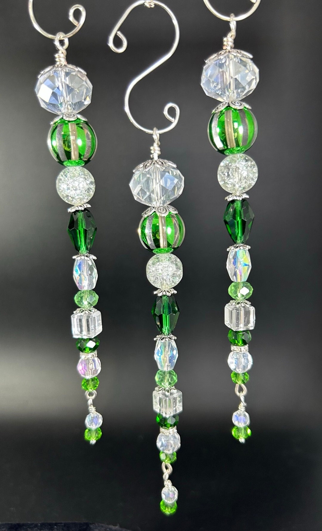 Beaded Icicle Set Set of 3 Festive Christmas Green Emerald Green May ...