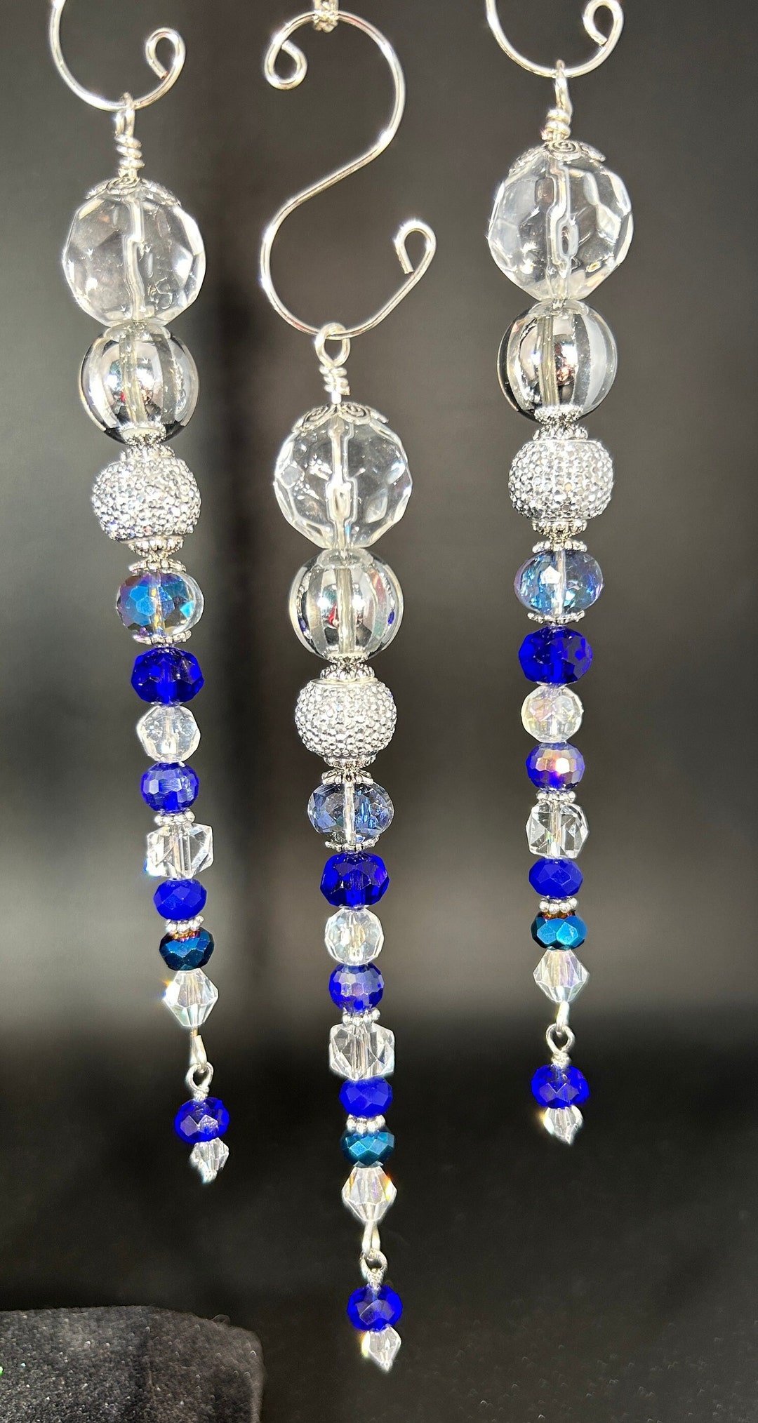 Beaded Icicle Set Set of 3 Clear Blue and Silver Elegant and Unique ...