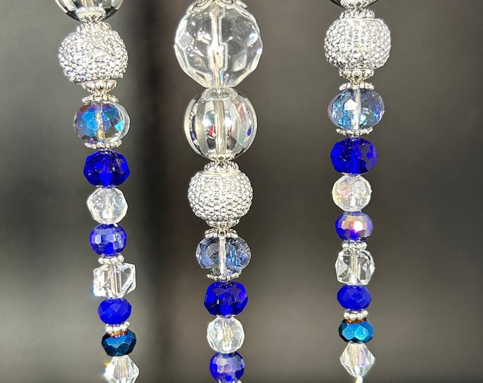 Beaded Icicle Set ~ Set of 3 ~ Clear Blue and Silver ~ Elegant and ...