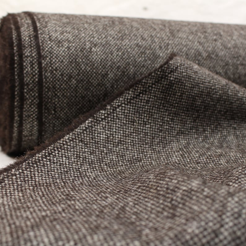 Dark Brown Hopsack 100% Wool Tweed Fabric UK Made Cloth sold | Etsy