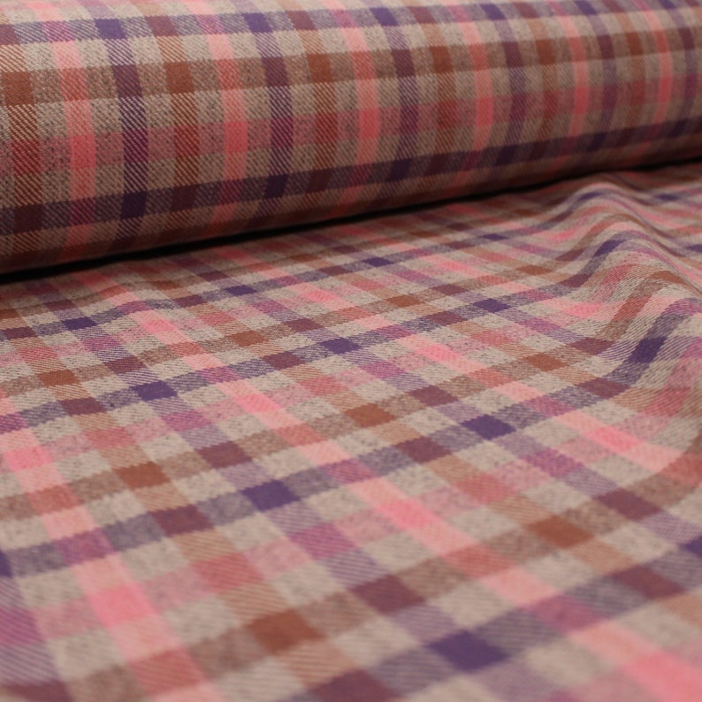 Pink / Purple / Beige Check 100% Wool Tweed Fabric UK Made - Etsy