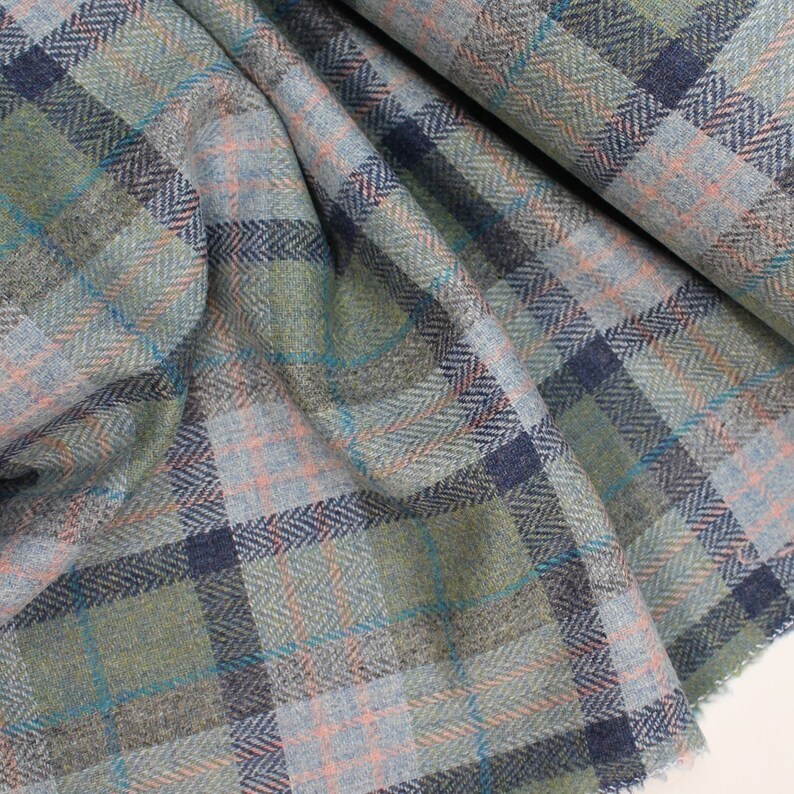 Sea Green Plaid 100% Wool Tweed Fabric UK Made Cloth sold by - Etsy UK